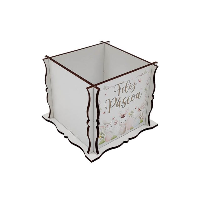 Caixa quadrada 'Feliz Páscoa' - Madeira - Florisul